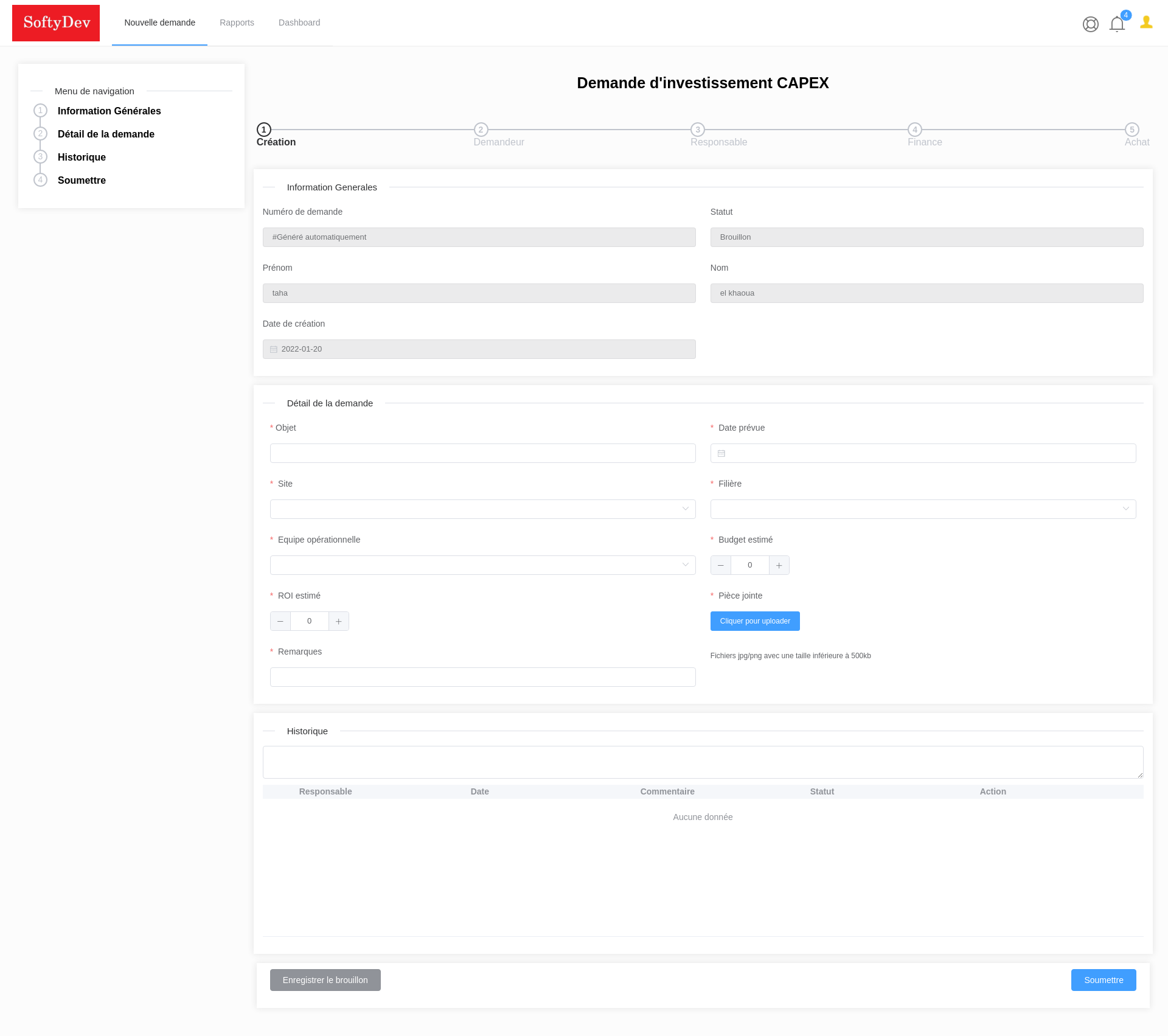 Application de demande d'investissement CAPEX 2024 - Softyflow